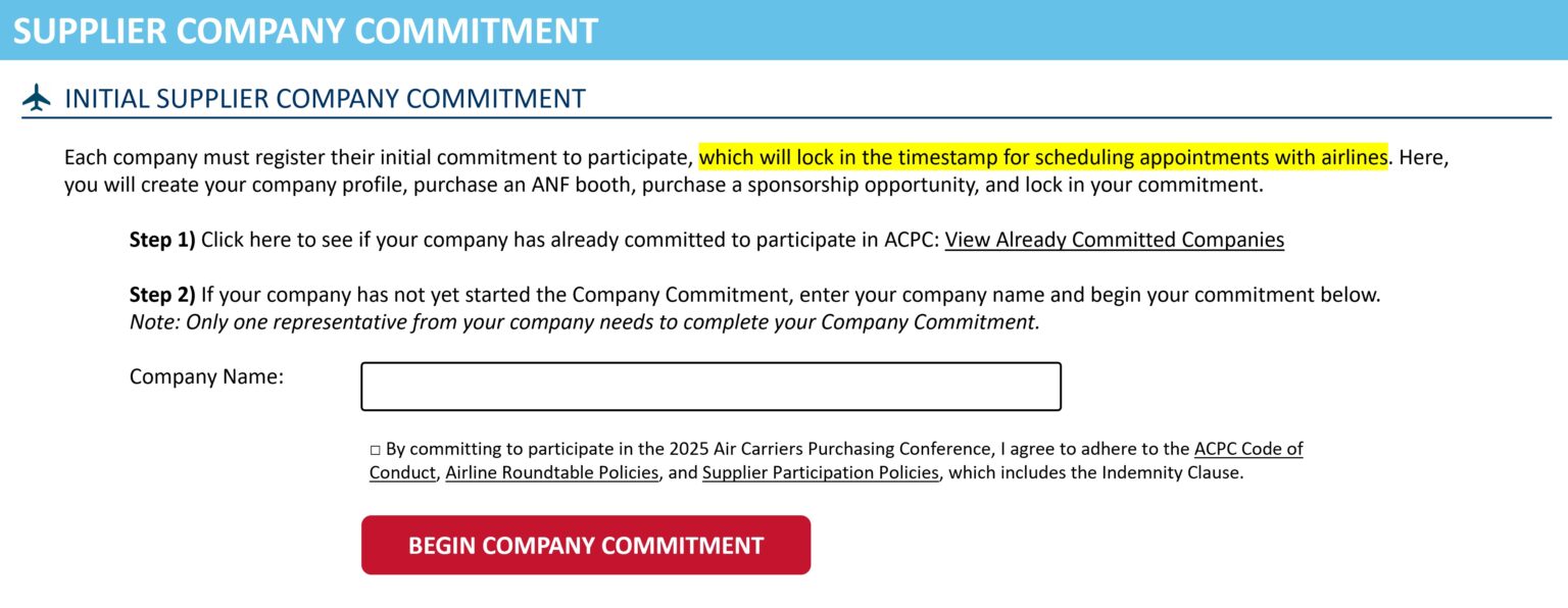 Supplier Company Commitment and Registration Process